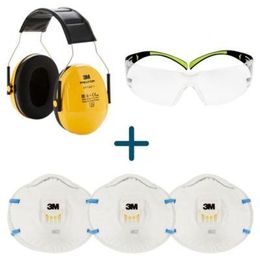 3M Schutzausr&uuml;stungs-Set, 1 x Kapselgeh&ouml;rschutz PELTOR H510A, 3 x Atemschutzmaske Cool Flow&trade; 8822, FFP2 + 1 x Schutzbrille SecureFit 400