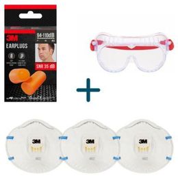 3M Schutzausr&uuml;stungs-Set, 1 x Schutzbrille 4700, EN 166:2001, 4 Paar Geh&ouml;rschutzst&ouml;psel 1100, SNR 35 dB + 3 x Atemschutzmaske Cool Flow&trade; 8822, FFP2