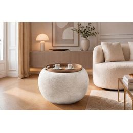 Riess Ambiente Runder Couchtisch ORBIT 50cm beige Boucl&eacute; Hocker mit Tablett und Stauraum Riess-Ambiente Sofatisch Wohnzimmertisch Boheme Modern Skandinavisch