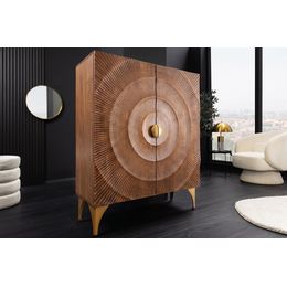 Riess Ambiente Massives Highboard GOLDEN SUNSET 120cm braun gold Mangoholz mit 3D Schnitzereien Riess-Ambiente Glamour