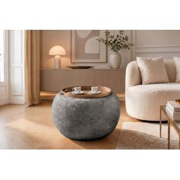 Riess Ambiente Runder Couchtisch ORBIT 50cm grau Boucl&eacute; Hocker mit Tablett und Stauraum Riess-Ambiente Sofatisch Wohnzimmertisch Boheme Modern Skandinavisch