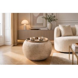 Riess Ambiente Runder Couchtisch ORBIT 50cm champagner-greige Boucl&eacute; Hocker mit Tablett und Stauraum Riess-Ambiente Sofatisch Wohnzimmertisch Boheme Modern...