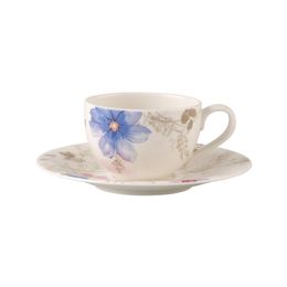 Villeroy & Boch Tasse VILLEROY & BOCH "Kaffeetasse mit Untertasse Mariefleur Gris Basic 150 ml bunt", bunt, 1 tlg., Porzellan, Trinkgef&auml;&szlig;e, Tasse