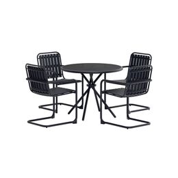 Garten-Essgruppe VENTURE HOME "Chios, runde Essgruppe f&uuml;r 4 Personen, Aluminium + Sicherheitsglas", schwarz (schwarz, schwarz, schwarz), B:51,5cm H:83cm T:59cm, Sitzm&ouml;bel-Sets, Outdoorset, schwarz, wetterfest, transparente Tischplatte, modern