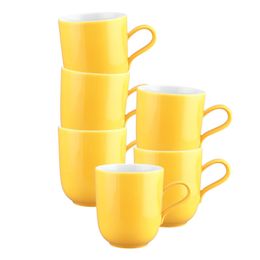 Becher Seltmann Weiden "Henkelbecher Liberty Pure Colors 400 ml 6er Set", gelb (gelb glow), B:8,6cm H:10cm, Porzellan, Trinkgef&auml;&szlig;e, Becher, Sp&uuml;lmaschinenfest, Mikrowellensicher, Ofenfest