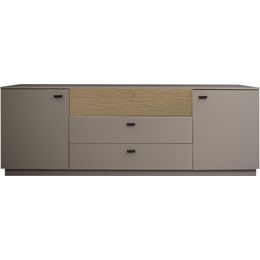 M&auml;usbacher Lowboard M&Auml;USBACHER, taupe matt lack nb, eiche massiv geschruppt, B:207cm H:72cm T:45cm, Holzwerkstoff, Sideboards, Lowboard, B/H/T: 207x72x45, inkl. Beleuchtung