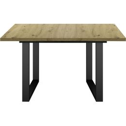 M&auml;usbacher Esstisch M&Auml;USBACHER, schwarz feinstruktur, asteiche, schwarz feinstruktur, asteiche, H:73cm T:90cm, Tische, Esstisch, Metallgestell in U-Form, ausziehbar 160 auf 210 cm