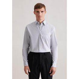 Businesshemd Seidensticker "Schwarze Rose", Herren, Gr. S (38), normale &Auml;rmell&auml;ngen, grau, 100% Baumwolle, bedruckt, regular fit, 2-Knopf-Manschette, Hemden, Regular 1/1 Covered-Button-Down-Kragen Druck