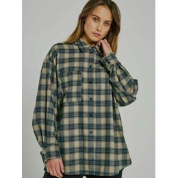 Langarmhemd NORR "NORR Shirt Woody", Damen, Gr. 36, blau check, Obermaterial: 67% Polyester, 30% Viskose, 3% Elasthan, Hemden