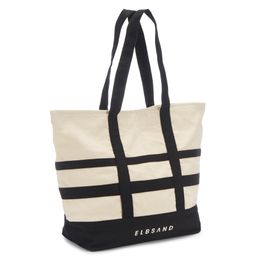 Shopper ELBSAND "Einkaufstasche, Strandtasche, Sommertasche, Badetasche", Damen, Gr. B/H/T: 51,1cm x 36,5cm x 18cm, beige, schwarz, Stoff, Textil, kontrastfarbene Details, Taschen Shopper, NEU Schultertasche, Handtasche, Tragetasche