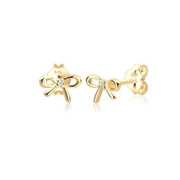 Paar Ohrstecker Elli DIAMONDS "Ohrstecker Schleife Diamant (0.005 ct) 585 Gelbgold", gold (wei&szlig;), Ohrringe, Damen, onesize, 0,01 P1 = bei 10-facher Vergr&ouml;&szlig;erung erkennbare Einschl&uuml;sse mit Diamanten, Gelbgold 585
