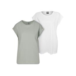 T-Shirt Urban Classics "Urban Classics Damen Ladies Extended Shoulder Tee 2-Pack", Damen, Gr. L, frostmint, wei&szlig;, 100% Baumwolle, unifarben, loose fit, Rundhals, Shirts T-Shirt