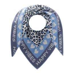Dreieckstuch Zwillingsherz "Micha", Damen, blau, Baumwollmischung, Modet&uuml;cher, Mode Tuch, Leomuster mit Herzen und Schrift, vielseitig tragbar
