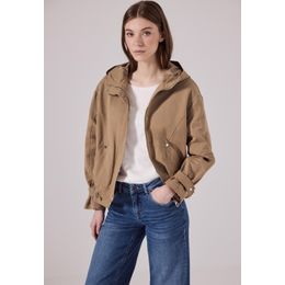 Parka STREET ONE STUDIO, Damen, Gr. 46, braun (creamy braun), Web, Obermaterial: 52% Baumwolle, 40% Polyester, 8% Polyamid. Futter: 100% Polyester, unifarben, gerade normal, ohne Ausschnitt, B&uuml;ndchen, Jacken Parka, mit Tunnelzug am Saum