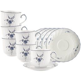 Villeroy & Boch Tasse VILLEROY & BOCH "Fr&uuml;hst&uuml;ckstassen mit Untertassen Vieux Luxembourg 240 ml 6er Set wei&szlig;-blau", bunt (wei&szlig;, blau), B:15,8cm H:9,7cm &Oslash;:15,8cm, Porzellan, Trinkgef&auml;&szlig;e, Tasse, Sp&uuml;lmaschinengeeignet, Mikrowellengeeignet