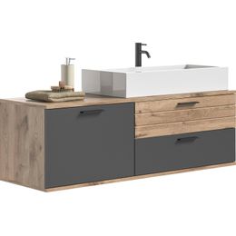 Waschtisch-Set Welltime "Riga, Breite 140 cm, inkl. Aufsatzwaschbecken, 2 Schubk&auml;sten, 1 T&uuml;r", braun (holzfarben), B:140cm H:140cm T:48cm, Holzwerkstoff, Kastenm&ouml;bel-Sets, H&auml;ngeschrank, Unterschrank, Badm&ouml;bel, Badschrank, Schrank, Bad