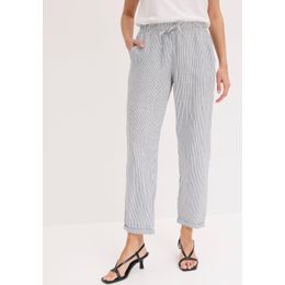 Leinenhose bonprix, Damen, Gr. 42, N-Gr, grau (blau, wei&szlig; gestreift), Web, Obermaterial: 50% Leinen, 50% Lyocell (TENCEL&trade;), regular fit, Hosen, aus Leinen und Lyocell, mit Elastik-B&uuml;ndchen, Regular Fit