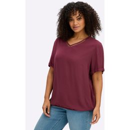 Schlupfbluse sheego, Damen, Gr. 44, bordeaux, 100% Viskose, unifarben, V-Ausschnitt, Blusen Schlupfbluse
