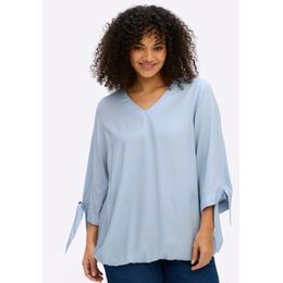 Longbluse sheego, Damen, Gr. 42, eisblau, 100% Viskose, unifarben, V-Ausschnitt, Blusen Longbluse