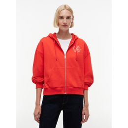 Kapuzensweatjacke Tommy Hilfiger "TH ROUNDAL ZIP-UP HOODIE", Damen, Gr. S (36/38), fire rot, Sweatware, Obermaterial: 100% Baumwolle, unifarben, regular fit normal, Rundhals, eingesetzt Rippb&uuml;ndchen, Sweatjacken, Baumwolle, Kapuze, K&auml;ngurutaschen