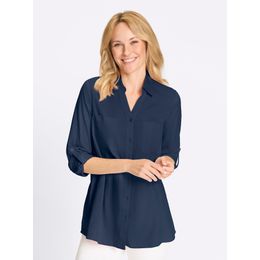 Longbluse Classic Basics, Damen, Gr. 54, dunkelblau, 58% Viskose, 28% Baumwolle, 14% Leinen, unifarben, Blusen Longbluse