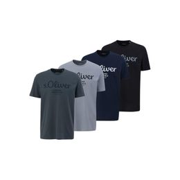 T-Shirt s.Oliver "T-Shirt Logo T-Shirt 4er Pack", Herren, Gr. L, bunt (blau, hellgrau, dunkelgrau, schwarz), Obermaterial: 100% Baumwolle CO., Shirts T-Shirt