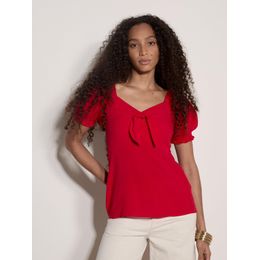 Klassische Bluse Apricot "Bluse", Damen, Gr. M (38), rot, gewebt, Obermaterial: 100% Viskose CV., uni, Puff&auml;rmel, Blusen Bluse, mit Schleife vorne