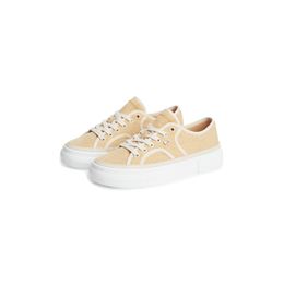 Plateausneaker Tommy Hilfiger "PLATFORM VULC SNEAKER PIPING", Damen, Gr. 36, beige, Baumwolle, Lederimitat, Schuhe Plateausneaker, Freizeitschuh, Halbschuh, Schn&uuml;rschuh mit Kontrast-Paspellierung