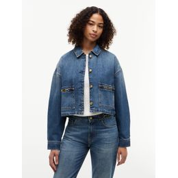 Jeansjacke Tommy Hilfiger "CROPPED JACKET CAM MID", Damen, Gr. L (42/44), cam mid, Denim/Jeans, Obermaterial: 100% Baumwolle, unifarben, regular fit kurz, Rundhals, eingesetzt angesetztes B&uuml;ndchen, Jacken Jeansjacke, aus Baumwolle, verk&uuml;rzte Form