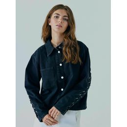 Blusentop NORR "NORR Shirt Kenzie", Damen, Gr. M/L, schwarz (schwarz washed), Obermaterial: 100% Baumwolle, Blusen Blusentop