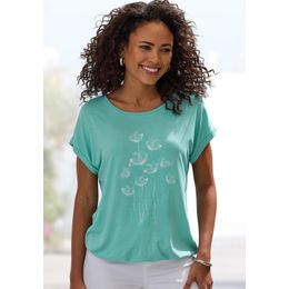 Kurzarmshirt Vivance "mit floralem Print", Damen, Gr. 36/38, gr&uuml;n (mint), Jersey, Obermaterial: 95% Viskose (LENZING&trade; ECOVERO&trade;), 5% Elasthan, bedruckt, figurumspielend normal, Rundhals, mit Umschlag, Shirts, aus weichem Viskose-Stretch