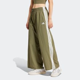 Sporthose adidas Sportswear "W 3S WV PT", Damen, Gr. L, N-Gr, gr&uuml;n (olive strata, wei&szlig;, normal, gr.), Obermaterial: 100% Polyamid, Hosen Sporthose, Fallschirmhose, locker geschnitten, mit weitem Bein