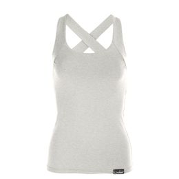 Sporttop WINSHAPE "WVR25", Damen, Gr. L, grau (grau melange), 48% Baumwolle, 48% Polyester, 4% Elasthan, eckiger Ausschnitt, Tops Sporttop, Cross Back Style