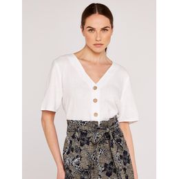 Kurzarmbluse Apricot "Bluse", Damen, Gr. S (36), beige (creme), gewebt, Obermaterial: 83% Viskose CV. 17% Leinen LI., uni, V-Ausschnitt, Blusen, mit Knopfleiste