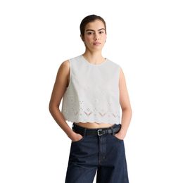 Marc O'Polo Blusentop MARC O'POLO DENIM "mit Broderie Anglaise", Damen, Gr. L, silky wei&szlig;, Obermaterial: 100% Baumwolle, unifarben, regular fit bauchfrei, Blusen Blusentop