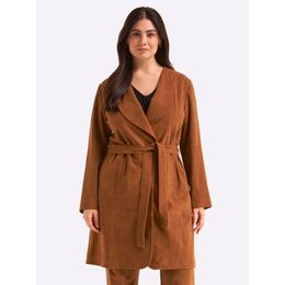 Ledermantel sheego, Damen, Gr. 44, cognac, 100% diverse Faserarten, unifarben, unifarben mit Farbeinsatz, unifarben mit Farbeins&auml;tzen, M&auml;ntel
