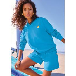 Kapuzenpullover Bench., Damen, Gr. 32/34, blau, Sweatware, Obermaterial: 60% Baumwolle, 40% Polyester, bedruckt, unifarben, bequem h&uuml;ftlang, ohne Ausschnitt, Rippb&uuml;ndchen, Pullover Kapuzenpullover, mit gro&szlig;em Printdruck auf dem R&uuml;cken, Loungewear