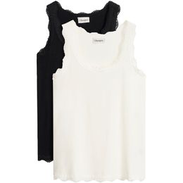 Shirttop bonprix, Damen, Gr. 32/34 (XS), schwarz (schwarz, wollwei&szlig;), Jersey, Obermaterial: 95% Viskose, 5% Elasthan. Spitze: 90% Polyamid, 10% Elasthan, mehrfarbig, unifarben, slim fit h&uuml;ftbedeckend, Rundhals, Spitze, Tops Shirttop, schmale Passform, mit dekorativer Spitze, aus Viskose-Mix