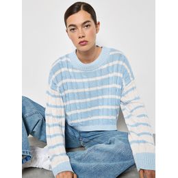 Strickpullover Apricot "Pullover", Damen, Gr. S (36), blau (himmelblau), Strick, Obermaterial: 54% Polyacryl PAN. 46% Baumwolle CO., gestreift, kurz, Gerippt, Pullover Strickpullover, mit Zopfmuster und Kontraststreifen