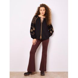 Klassische Bluse Apricot "Bluse", Damen, Gr. XS (34), schwarz, Obermaterial: 75% Viskose CV. 25% Polyester PES., unifarben, Blusen Bluse, mit Zierband
