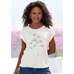 Kurzarmshirt Vivance "mit floralem Print", Damen, Gr. 32/34, wei&szlig; (creme), Jersey, Obermaterial: 95% Viskose (LENZING&trade; ECOVERO&trade;), 5% Elasthan, bedruckt, figurumspielend normal, Rundhals, mit Umschlag, Shirts, aus weichem Viskose-Stretch