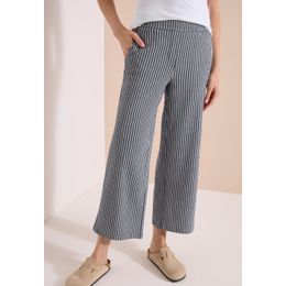Stoffhose Cecil, Damen, Gr. L, L&auml;nge 26, grau (universal blau), Stoff, 73% Viskose, 25% Polyester, 2% Elasthan, gestreift, loose fit 7/8-L&auml;nge, Hosen Stoffhose, mit gestreiftem Seersucker-Look