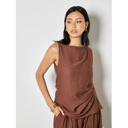 Stricktop Apricot "Top" Gr. 34, braun, Tops, Damen, XS (34), gewebt, Obermaterial: 82% Viskose CV. 16% Polyamid PA. 2% Leinen LI., uni, Stricktop, mit seitlichem Knoten