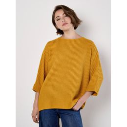 Strickpullover Apricot "Pullover", Damen, Gr. XS (34), gelb, Waffelstrick, Obermaterial: 80% Baumwolle CO. 20% Polyester PES., unifarben, normal, Rundhals, Fledermaus&auml;rmel weites B&uuml;ndchen, Pullover Strickpullover, in Waffeloptik