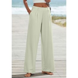 H.I.S. Palazzohose H.I.S, Damen, Gr. 44/46, N-Gr, salbei, Obermaterial: 90% Polyester, 10% Elasthan, Basic, bequem lang, Hosen Palazzohose, mit weitem Bein und kleinen Falten am B&uuml;ndchen, Loungewear