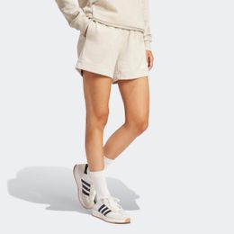 Shorts adidas Sportswear "ESSENTIALS LINEAR FRENCH TERRY", Damen, Gr. L, N-Gr, grau (wonder alumina, wei&szlig;, normal, gr.), Obermaterial: 55% Baumwolle, 36% Polyester, 9% Viskose, Hosen Shorts, Mitelhoher Bund mit Kordelzug, aus weichem French Terry