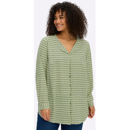 Langarmbluse sheego, Damen, Gr. 44, moos, pistazie, bedruckt, 100% Viskose, gemustert, mehrfarbig, Rundhals, Blusen