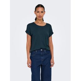 T-Shirt Only "ONLMOSTER &ndash; Kurzarmshirt mit Aufschlag und klassischem Look", Damen, Gr. L, gr&uuml;n (magical forest), Jersey, Obermaterial: 75% Viskose, 20% Polyester, 5% Elasthan, unifarben, regular fit normal, Rundhals, mit Aufschlag, Shirts T-Shirt, Viskosemischung, regular fit