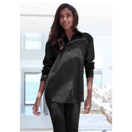 Langarmhemd French Connection, Damen, Gr. 32/34, N-Gr, blau (schwarz), Samt, Obermaterial: 92% Polyester, 8% Elasthan, unifarben, figurumspielend lang, 2-Knopf-Manschette, Hemden, aus Veloursleder-Imitat mit aufgesetzter Tasche, Loungewear