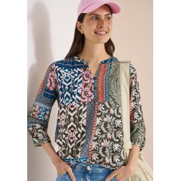 Klassische Bluse Cecil, Damen, Gr. XL (44), khaki, Stoff, 100% Viskose, gemustert, klassisch normal, Rundhals, R&uuml;schen, Blusen Bluse, mit 3/4 &Auml;rmeln